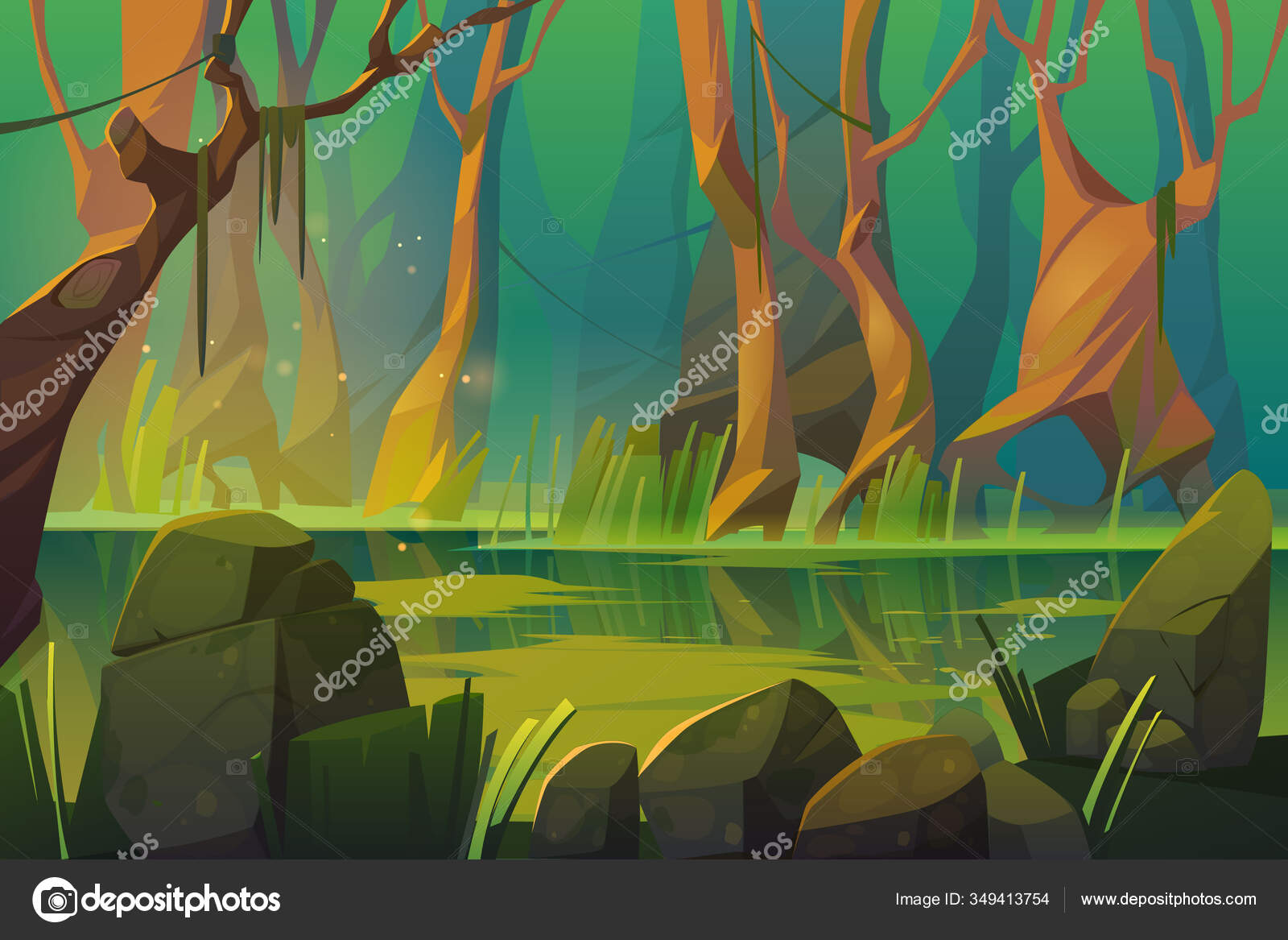 Vector landscape with swamp in tropical forest Stock Vector Image by ...
