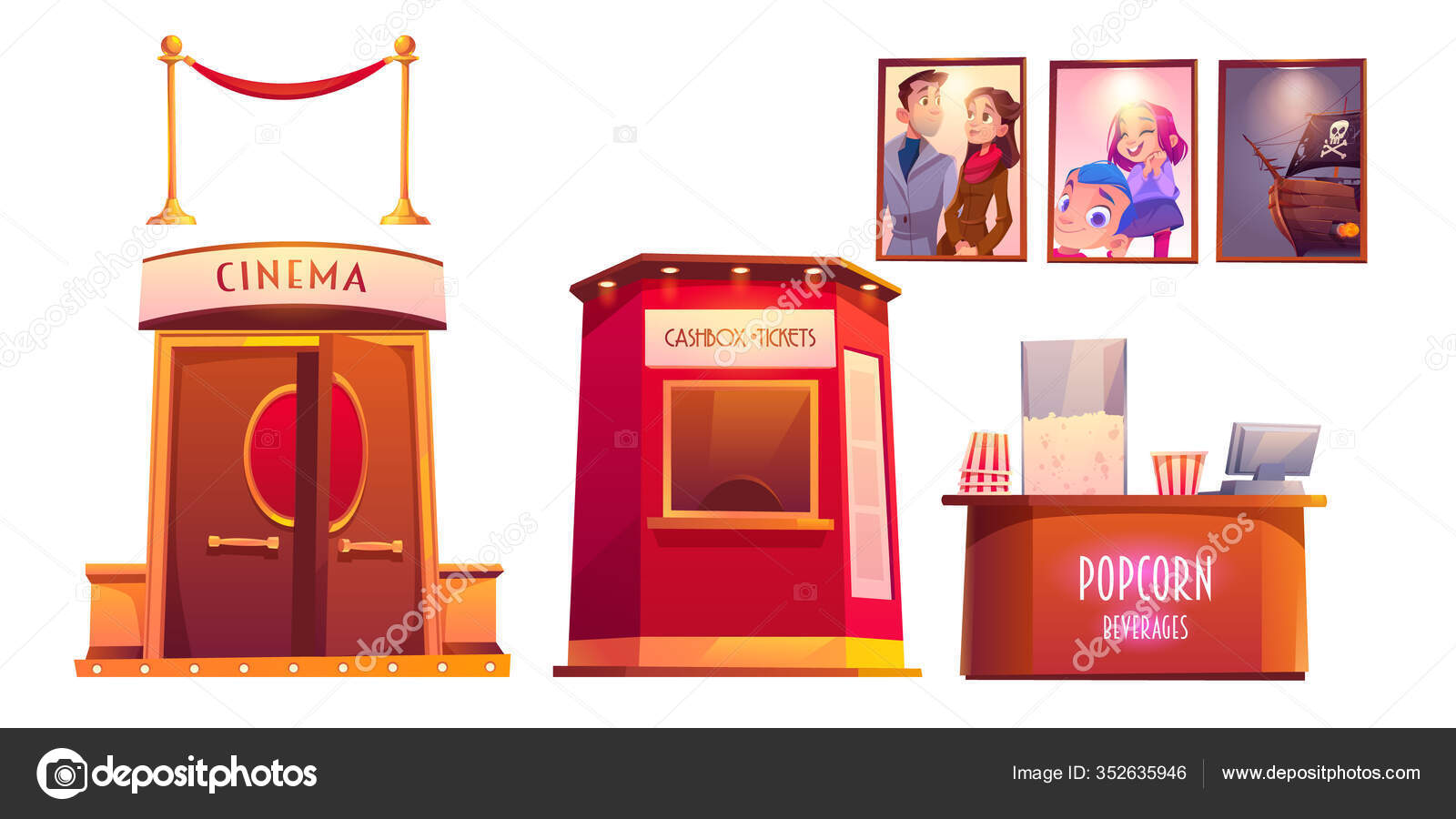Cinema interior with cashbox and popcorn shop Stock Vector Image by ...