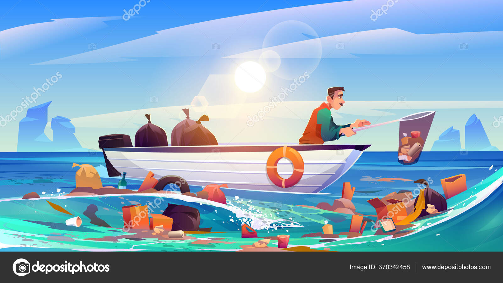 Ocean polluted water cleanup eco pollution problem Stock Vector Image ...