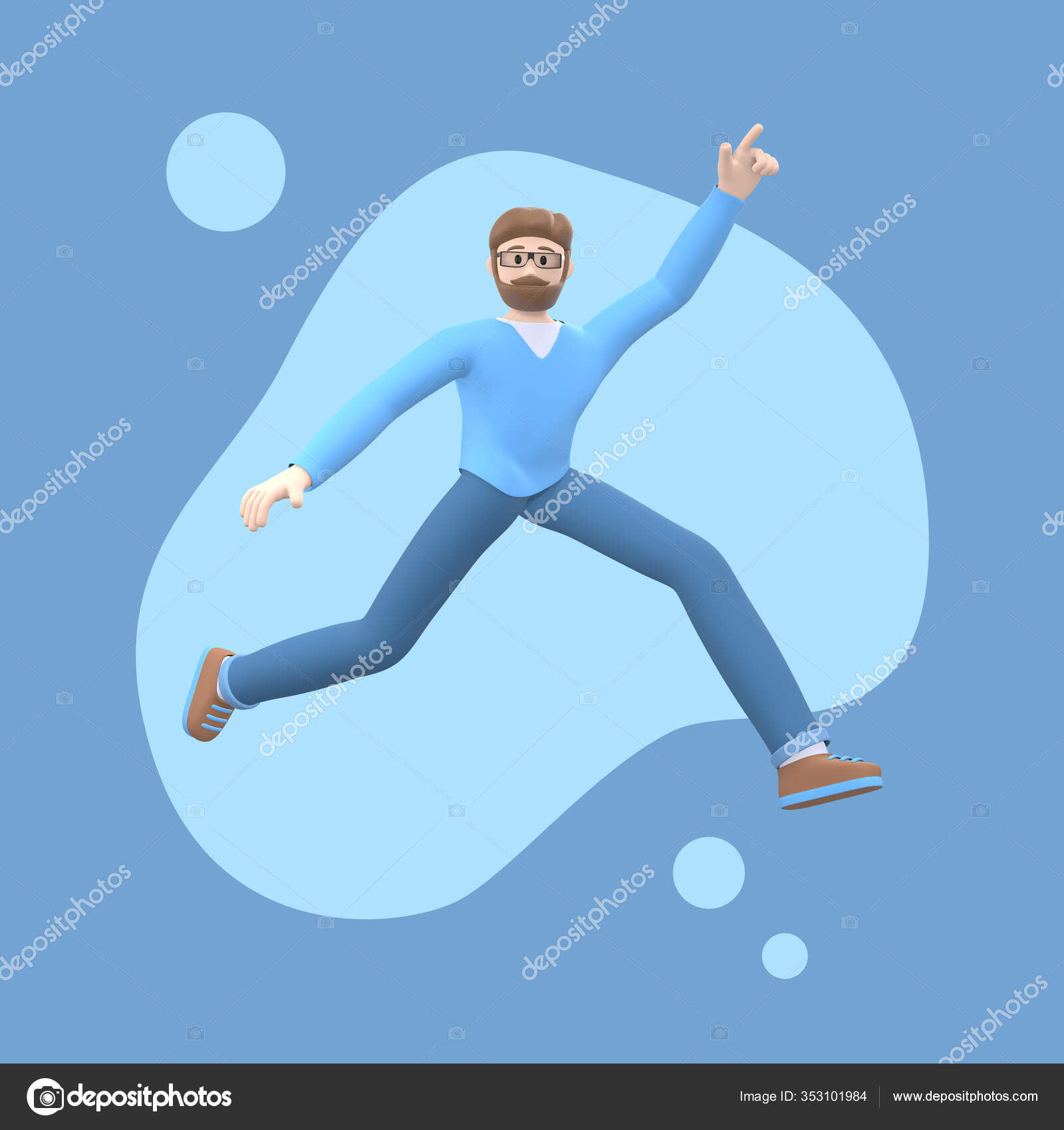 Positive Character Colored Clothes Abstract Stain Background Young ...