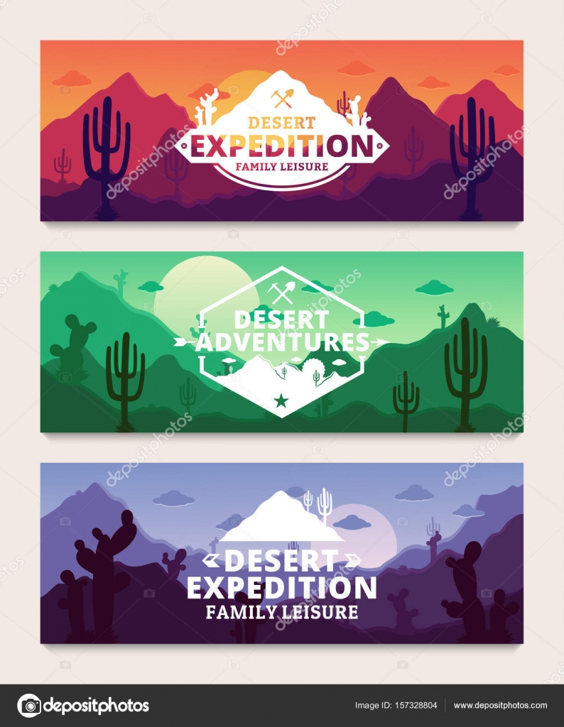 Desert adventures horizontal banner set Stock Vector Image by ...