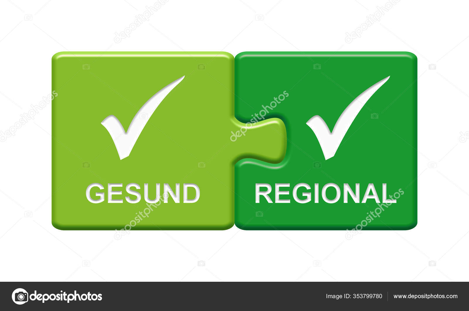 Two Puzzle Buttons Tick Symbols Showing Healthy Local German Language ...