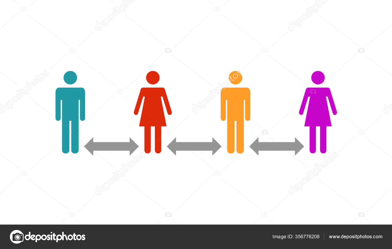 Please Keep Your Distance Illustration Colorful People Waiting Line ...