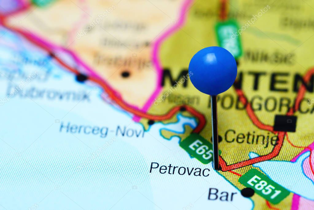 Petrovac pinned on a map of Montenegro Stock Photo by ©dk_photos 130131654