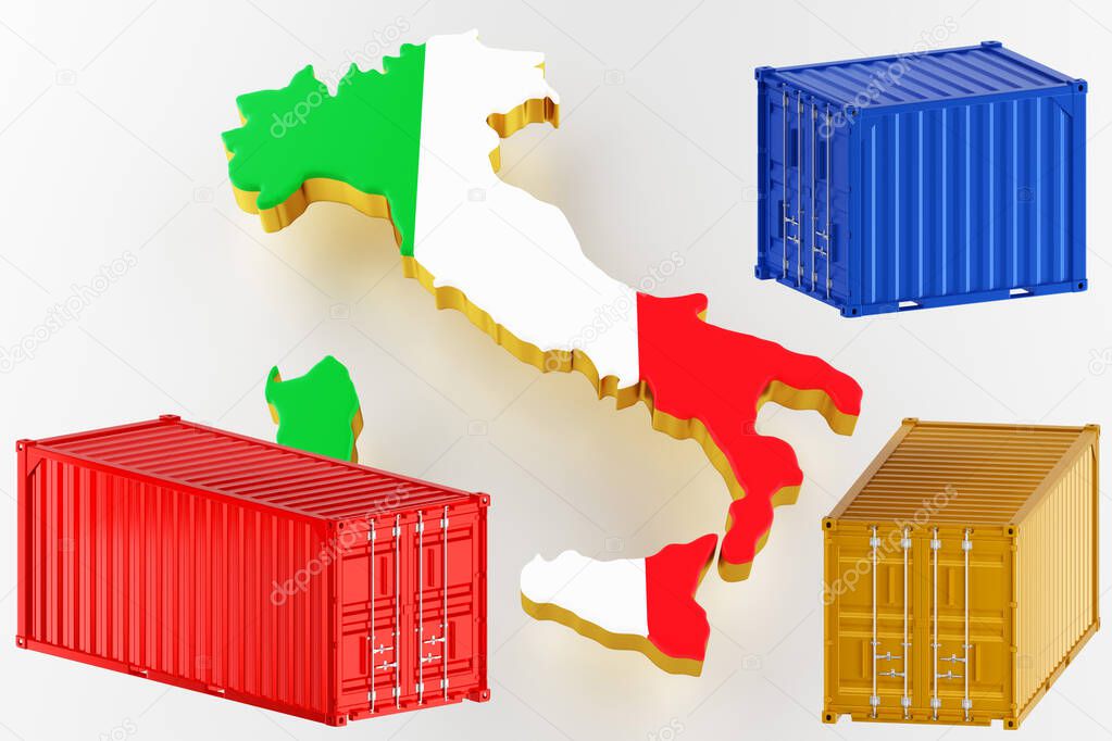 Mapa de Italia frontera terrestre con la bandera. Envío de mercancías ...