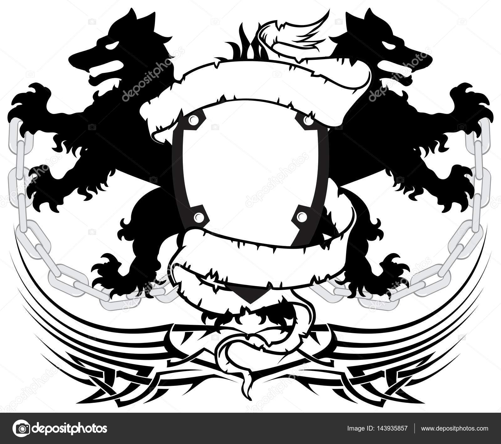 Cinta heráldica escudo de lobo escudo de armas cresta tatuaje Vector de ...