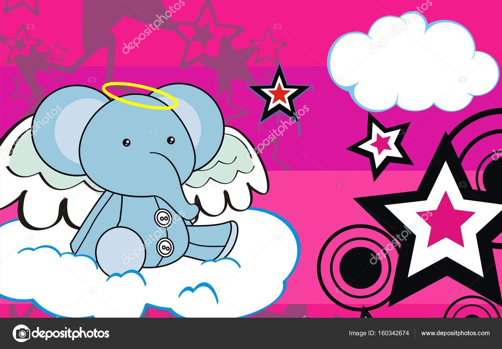 Cute winged cherub angel elephant background Stock Vector by ...