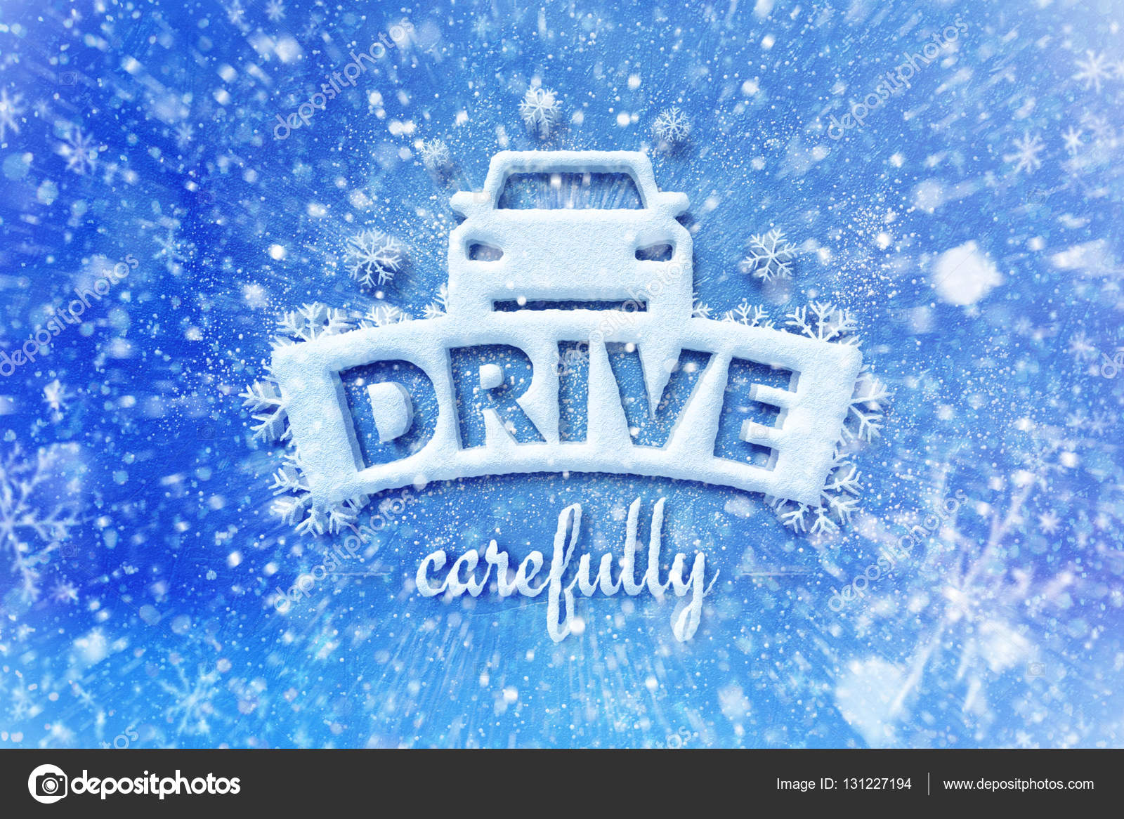 Drive carefully with car symbol, snow automotive graphic background ...