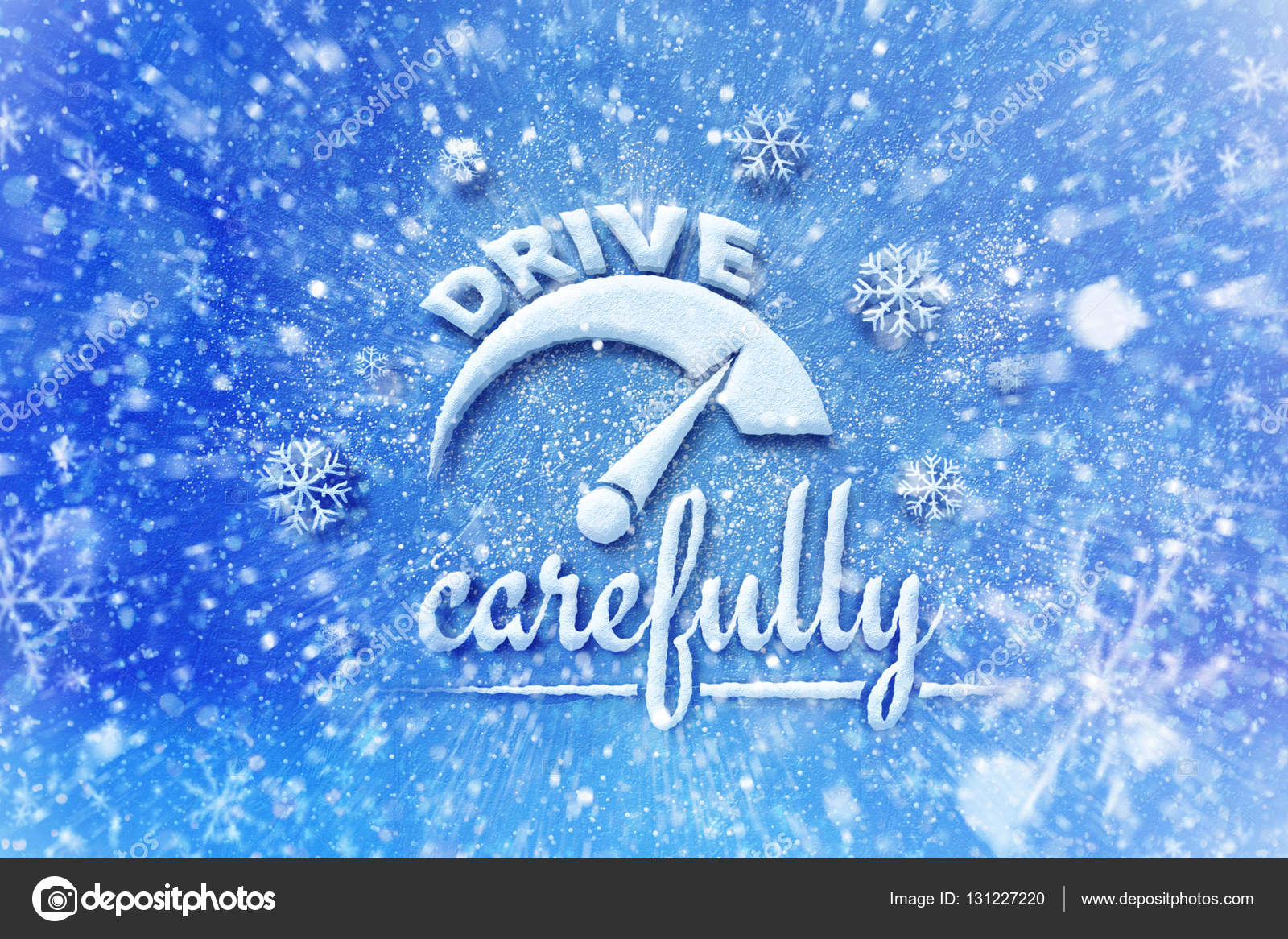 Drive carefully with car symbol, snow automotive graphic background ...