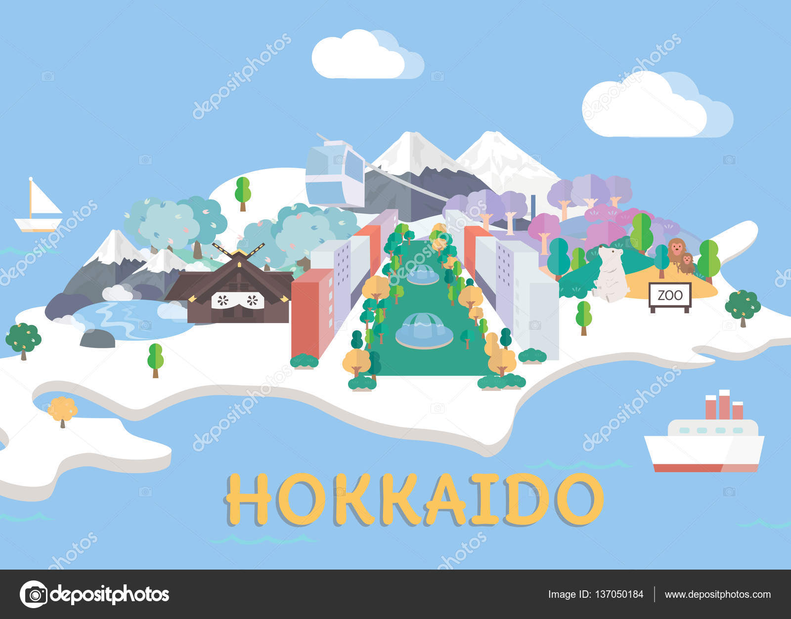 Hokkaido travel map in flat illustration. Stock Vector by ...