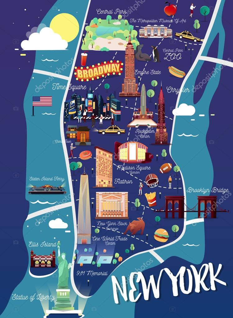 Mapa de Ilustración de New York Manhattan 2023