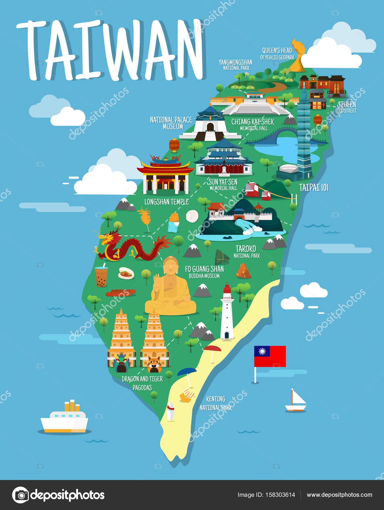 Taiwan map with colorfaul landmarks illustration design — Stock Vector ...