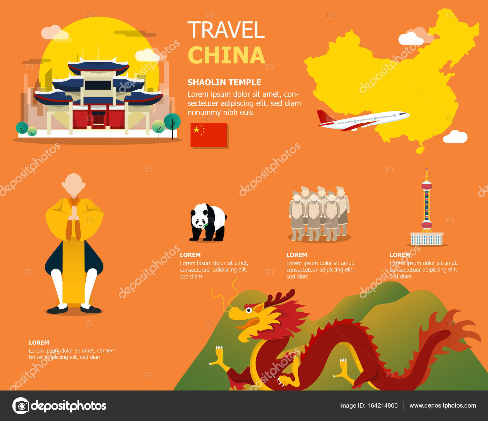 Map of the China and landmark icons for traveling Stock Vector by ...