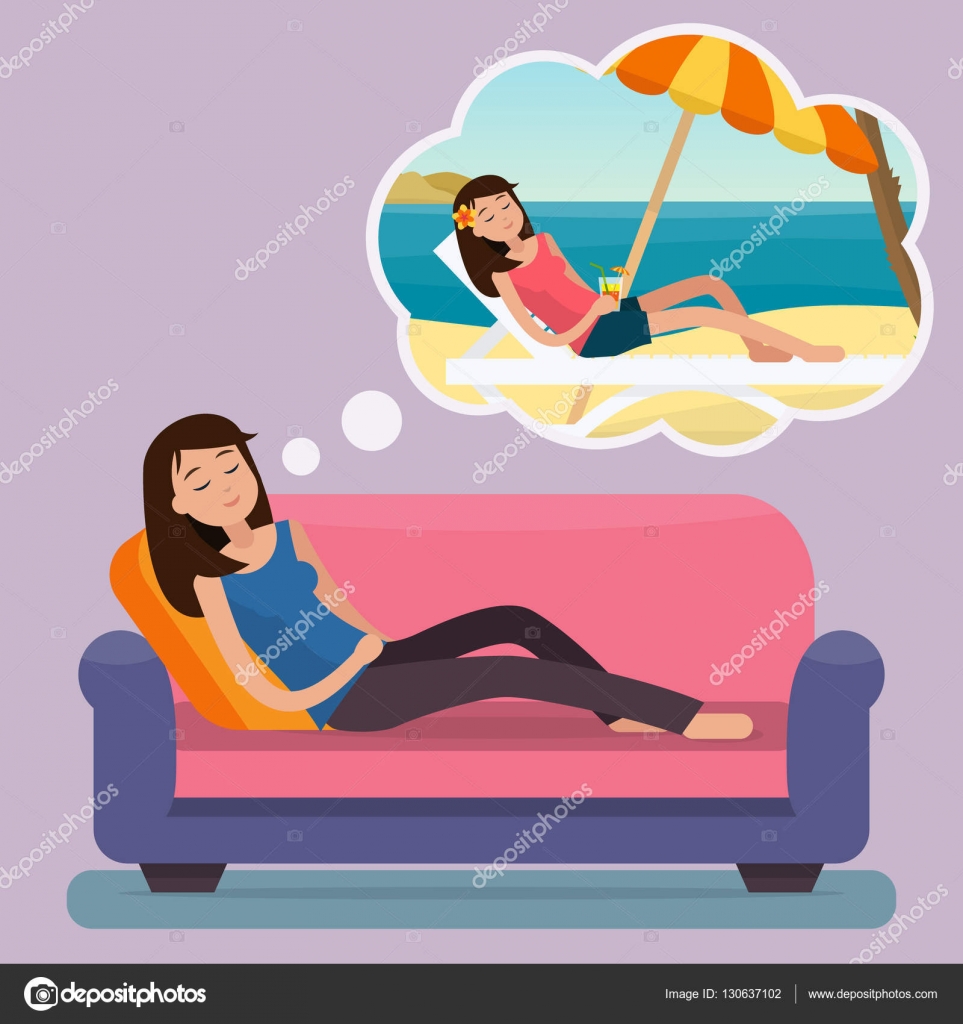 Woman Dreaming About Summer Vacation — Stock Vector © Elvetica 130637102