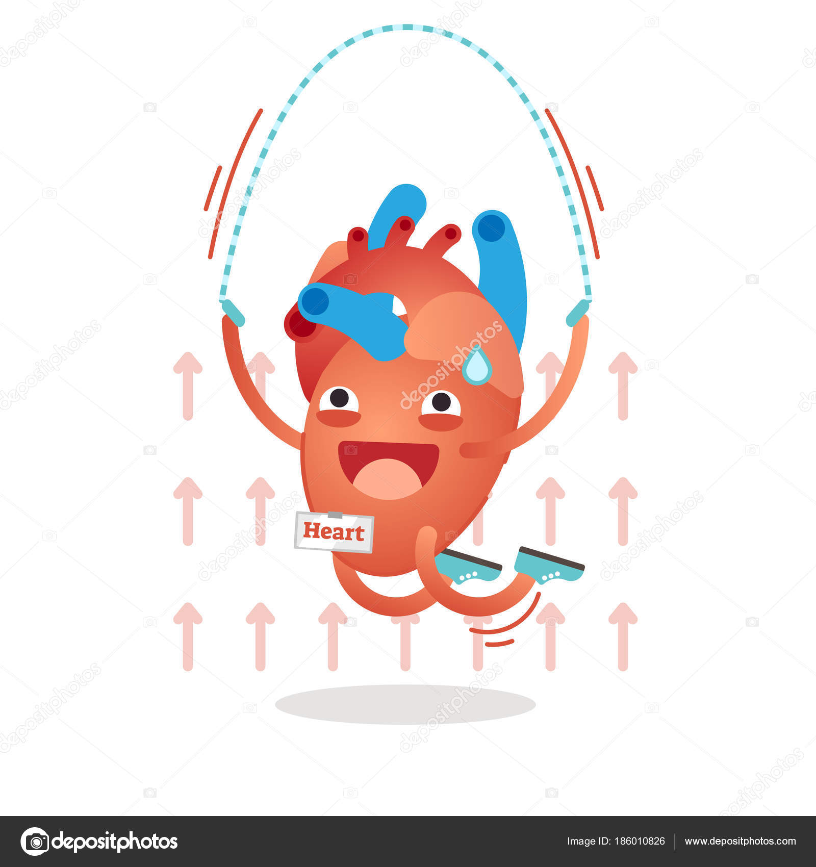 Smiling heart character jumping vector illustration, high heart rate ...