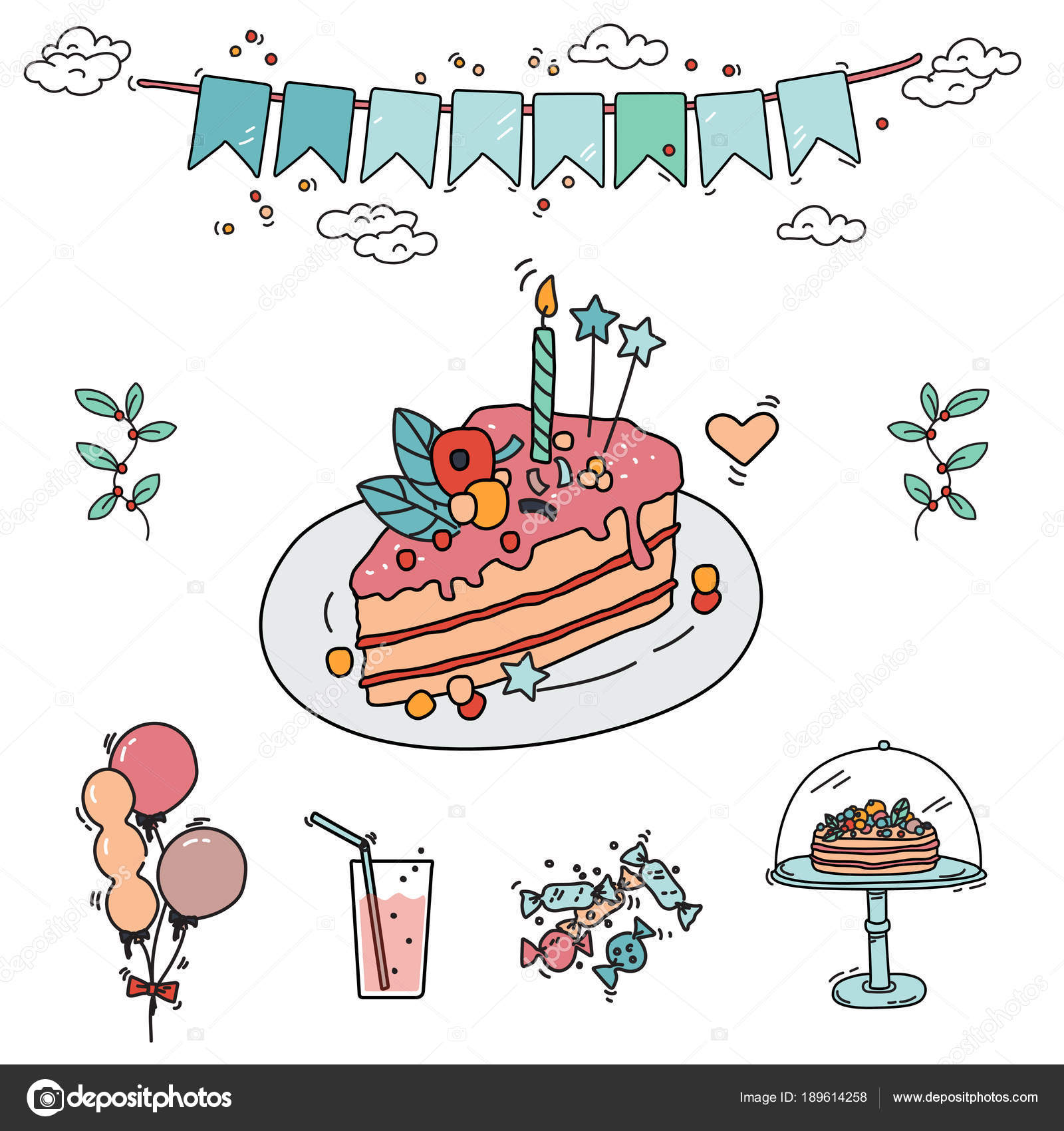 Festa bolo doodle ilustração Vetor de ©VectorMine 189614258