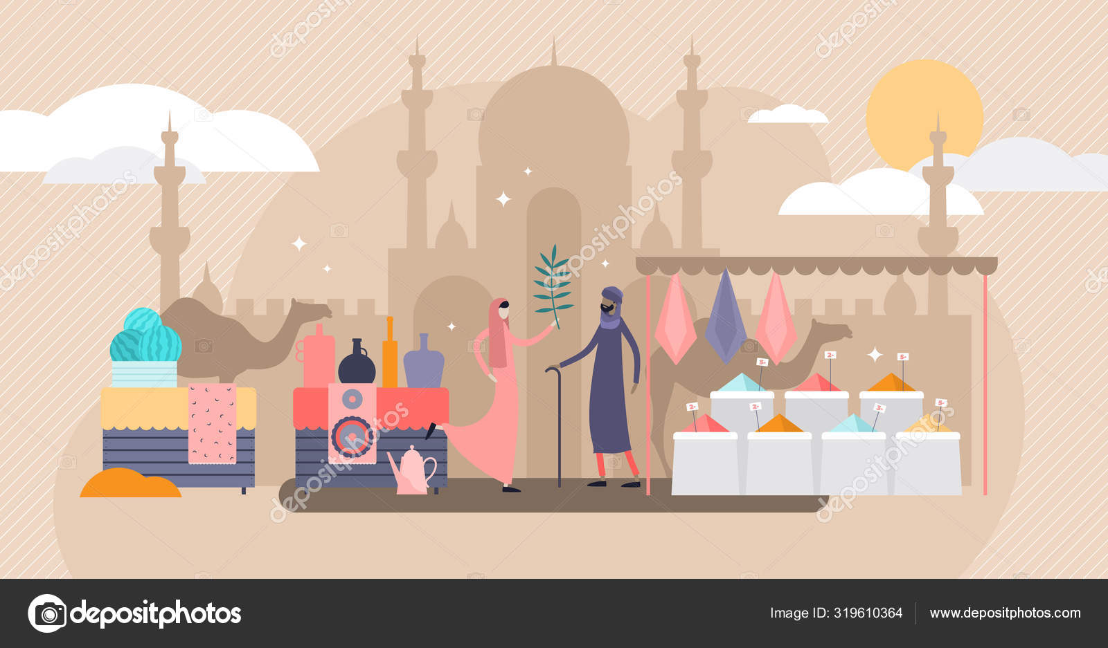 Arabic market trade flat tiny persons vector illustration concept Stock ...