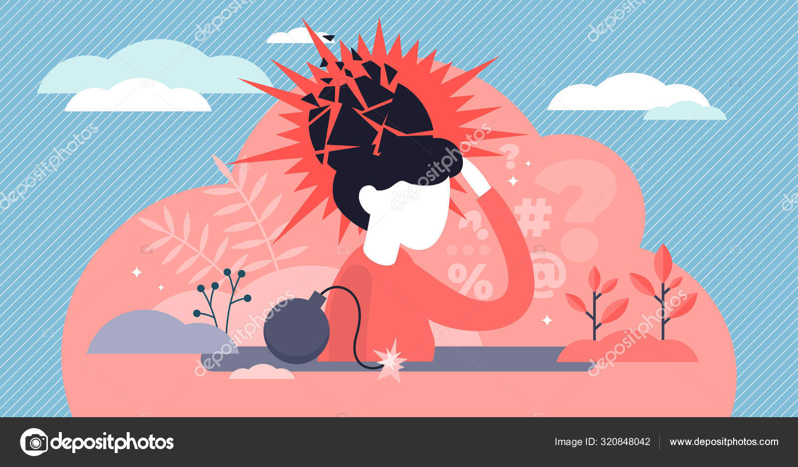 Psychological trauma concept, flat tiny person vector illustration ...