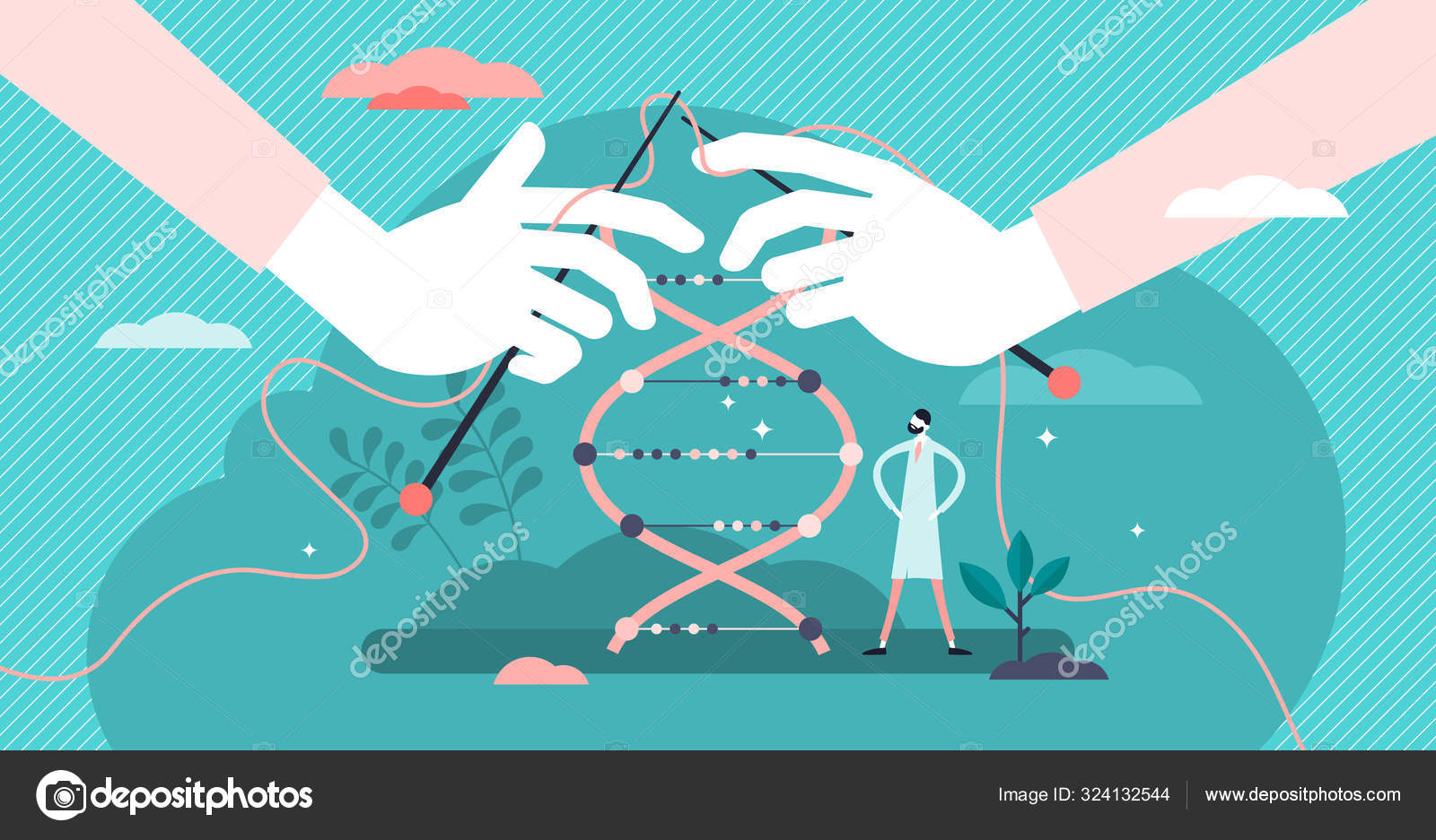 DNA sequencing vector illustration. Genetic scene in tiny persons ...