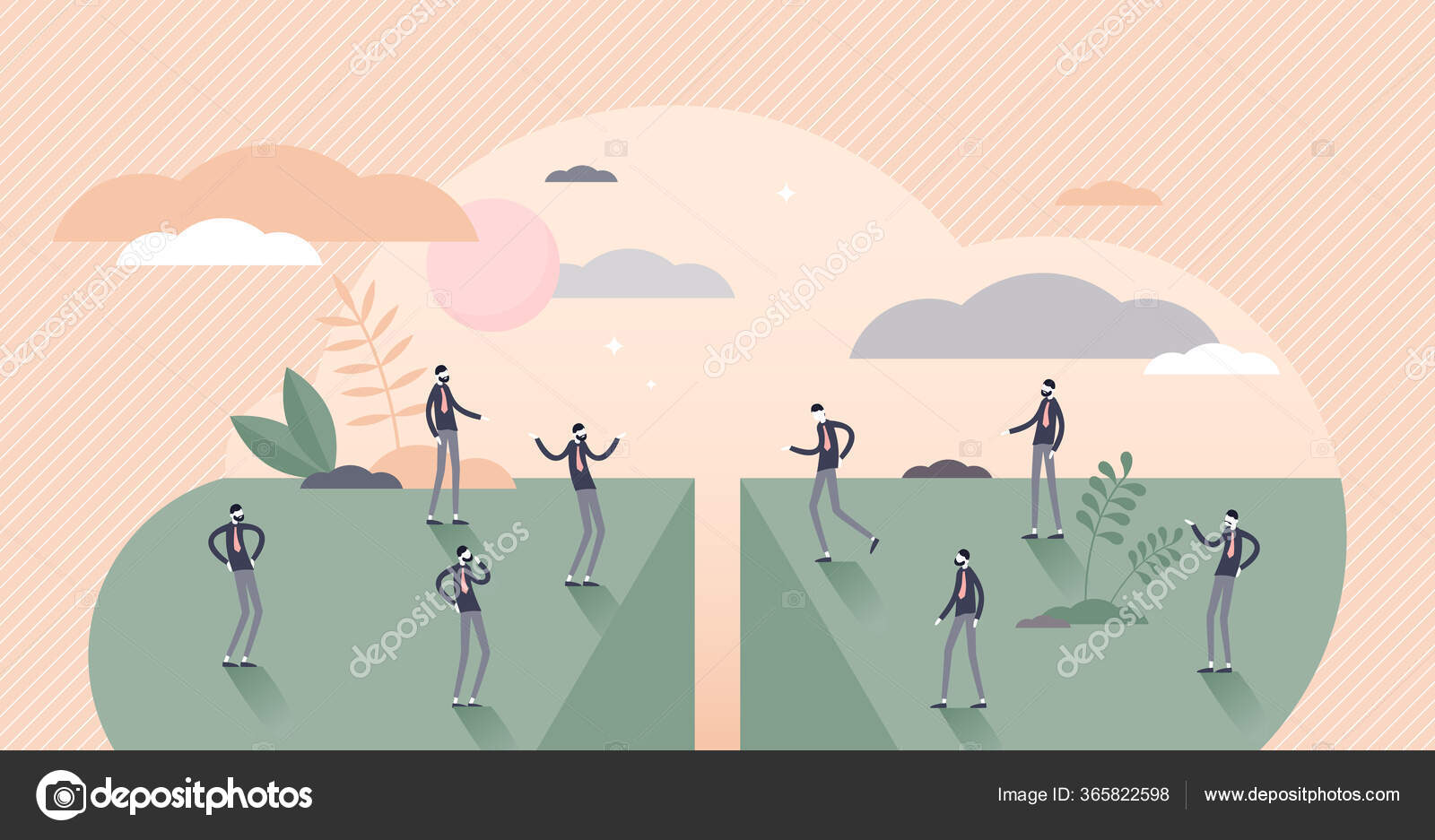 Divided people vector illustration. Social separation tiny persons ...