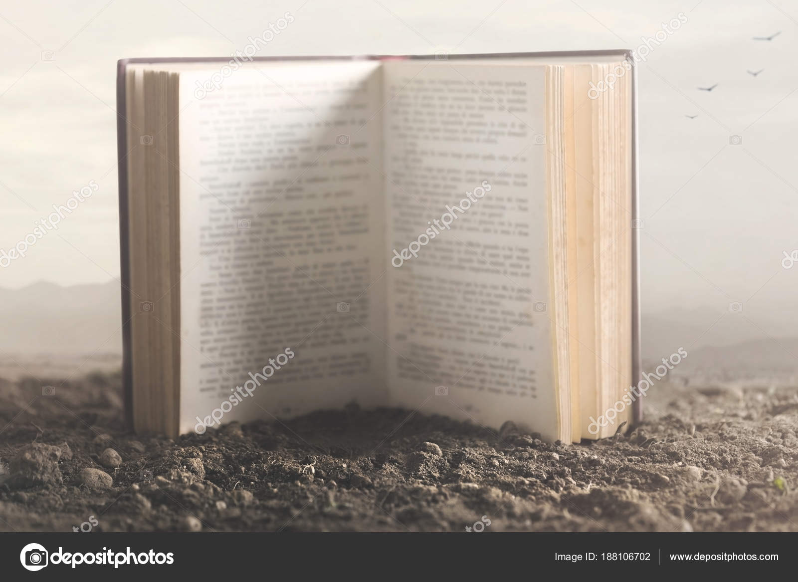 Surreal Image Giant Book Open Middle Nature Waiting Read Stock Photo by ...