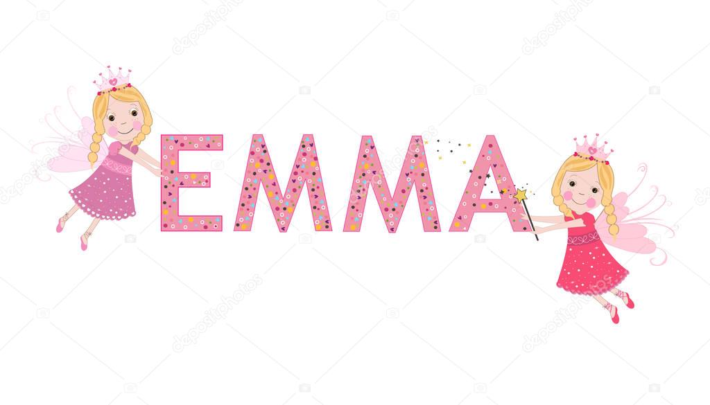 Emma nombre femenino con lindo vector de cuento de hadas 2023