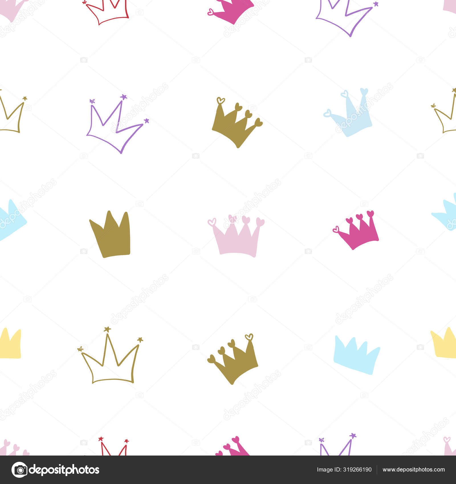 Hand Drawn Colorful Crown Seamless Crown Illustration Pattern Fabric ...