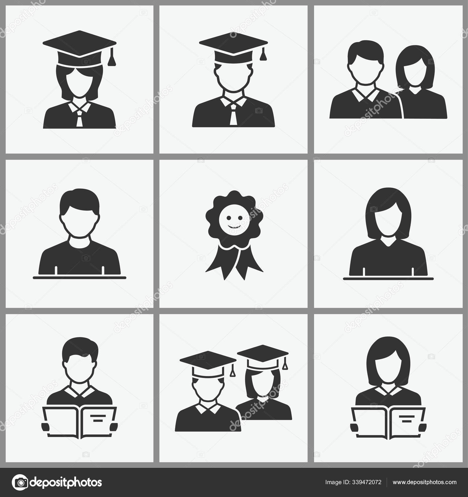 Conjunto de iconos de estudiantes. Ilustraciones aisladas en blanco ...