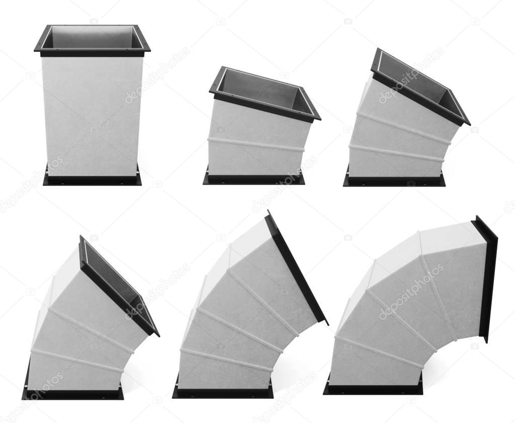 Set of rectangular components of air duct is isolated. 3d render Stock ...