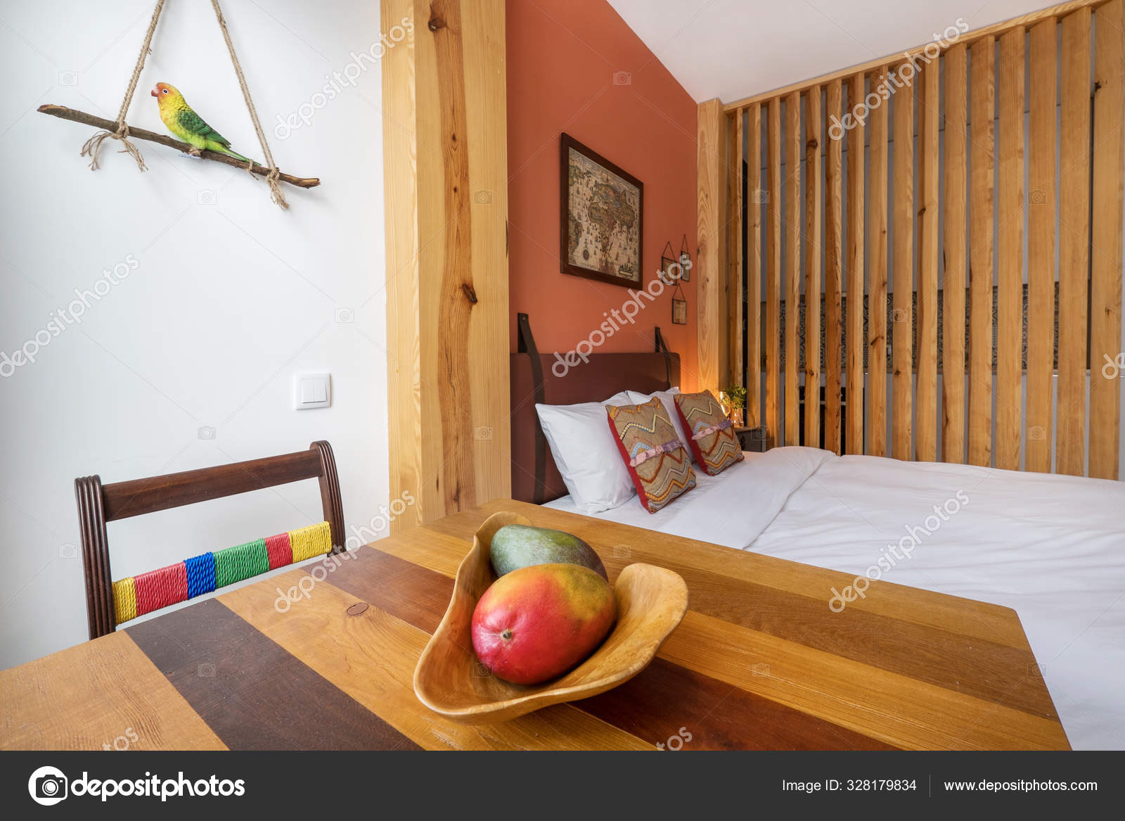 Light Modern Interior Design Studio Apartment Double Bed Big Windows ...