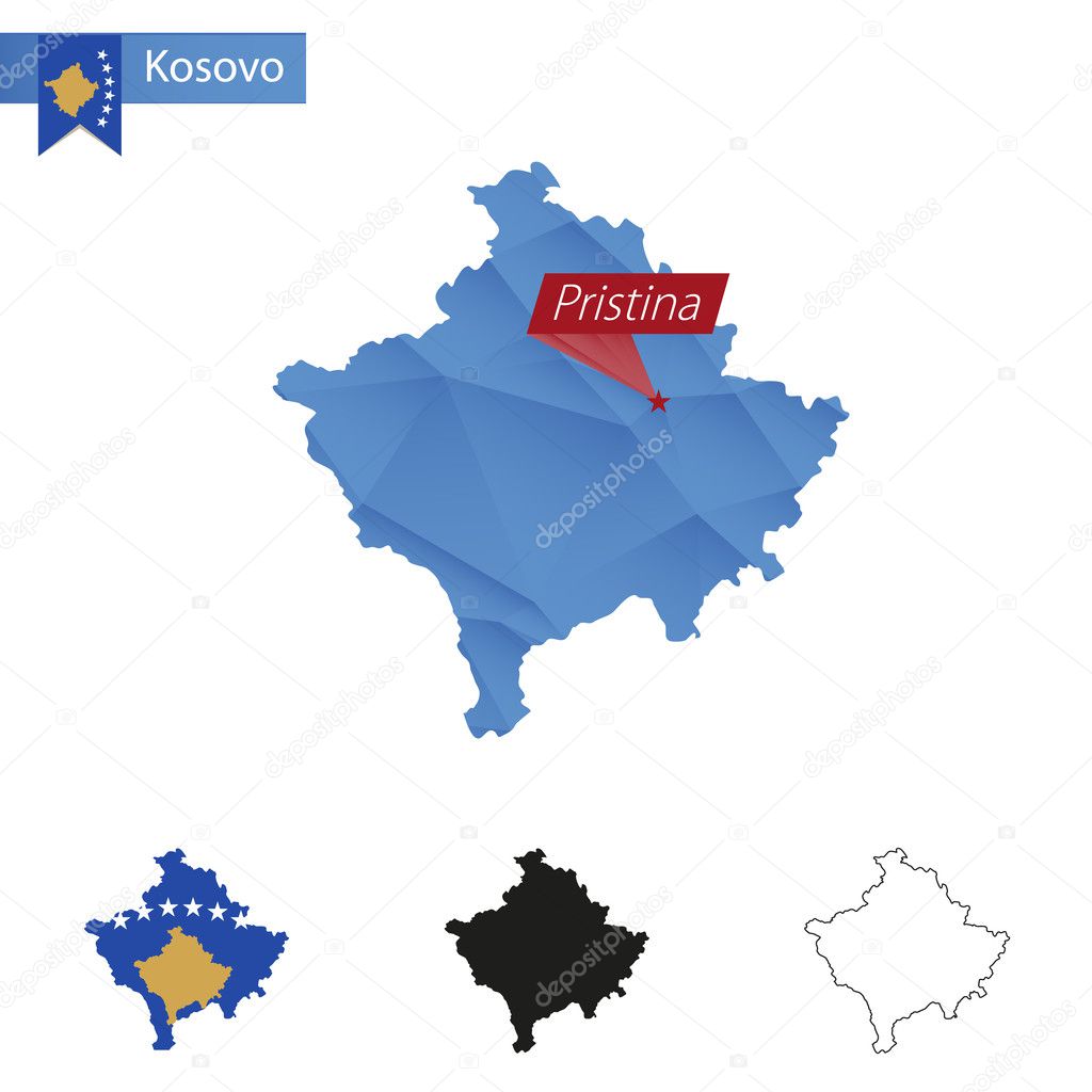 Kosovo blue Low Poly map with capital Pristina. Stock Vector by ©boldg ...