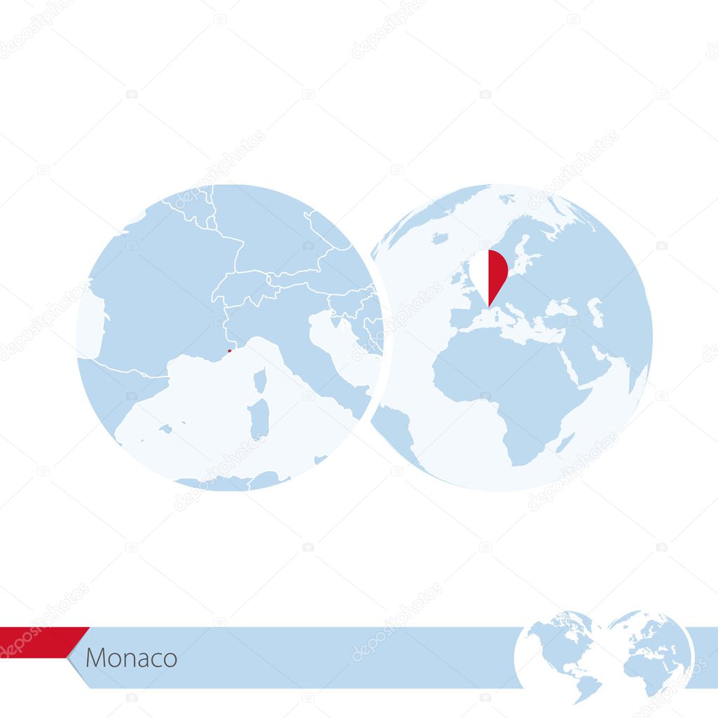 Monaco on world globe with flag and regional map of Monaco. Stock ...
