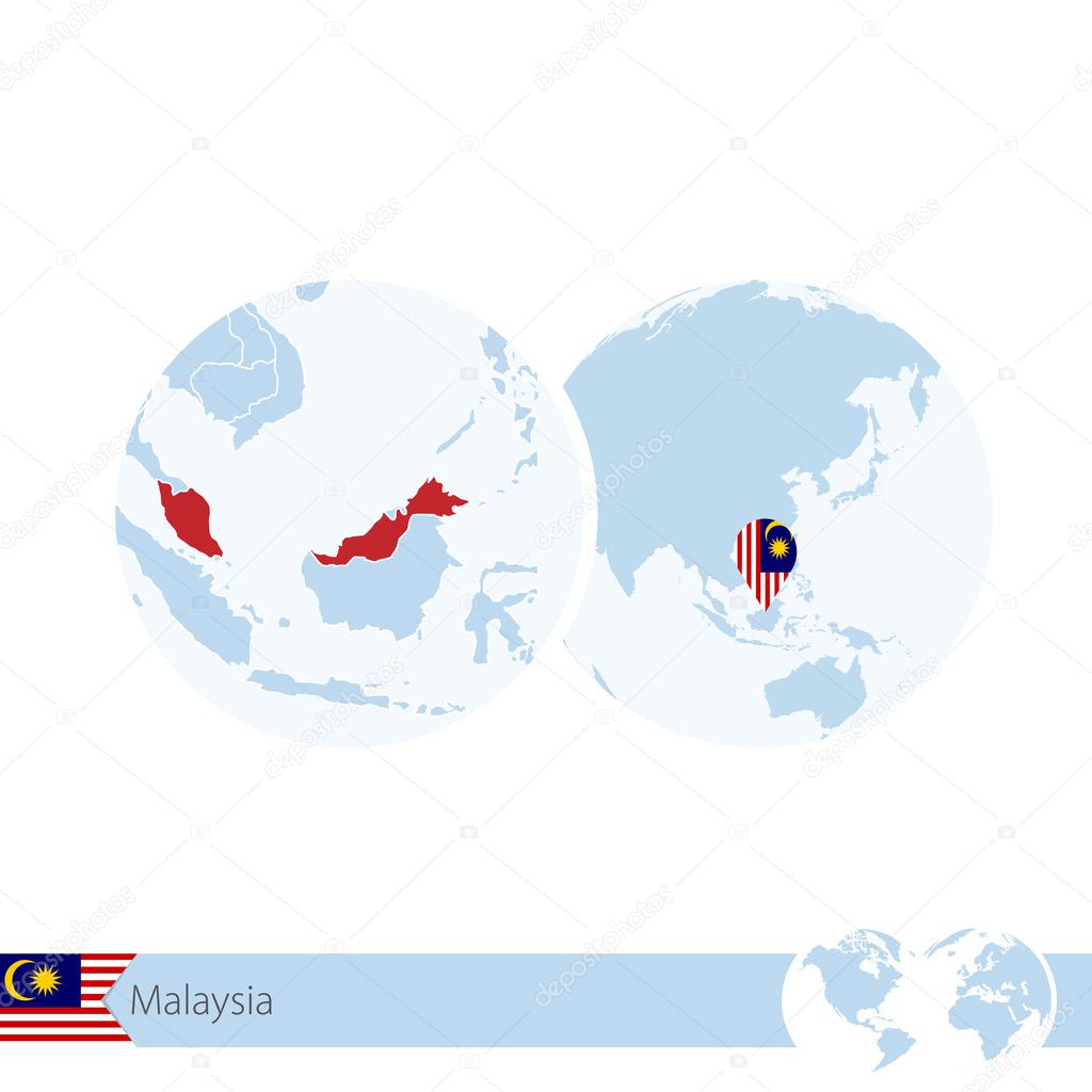 Malasia en el mundo con bandera y mapa regional de Malasia . Vector de ...