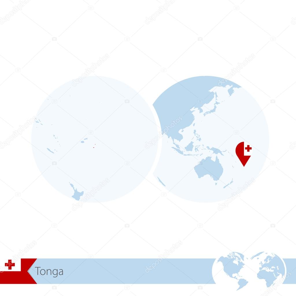Tonga on world globe with flag and regional map of Tonga. Stock Vector ...