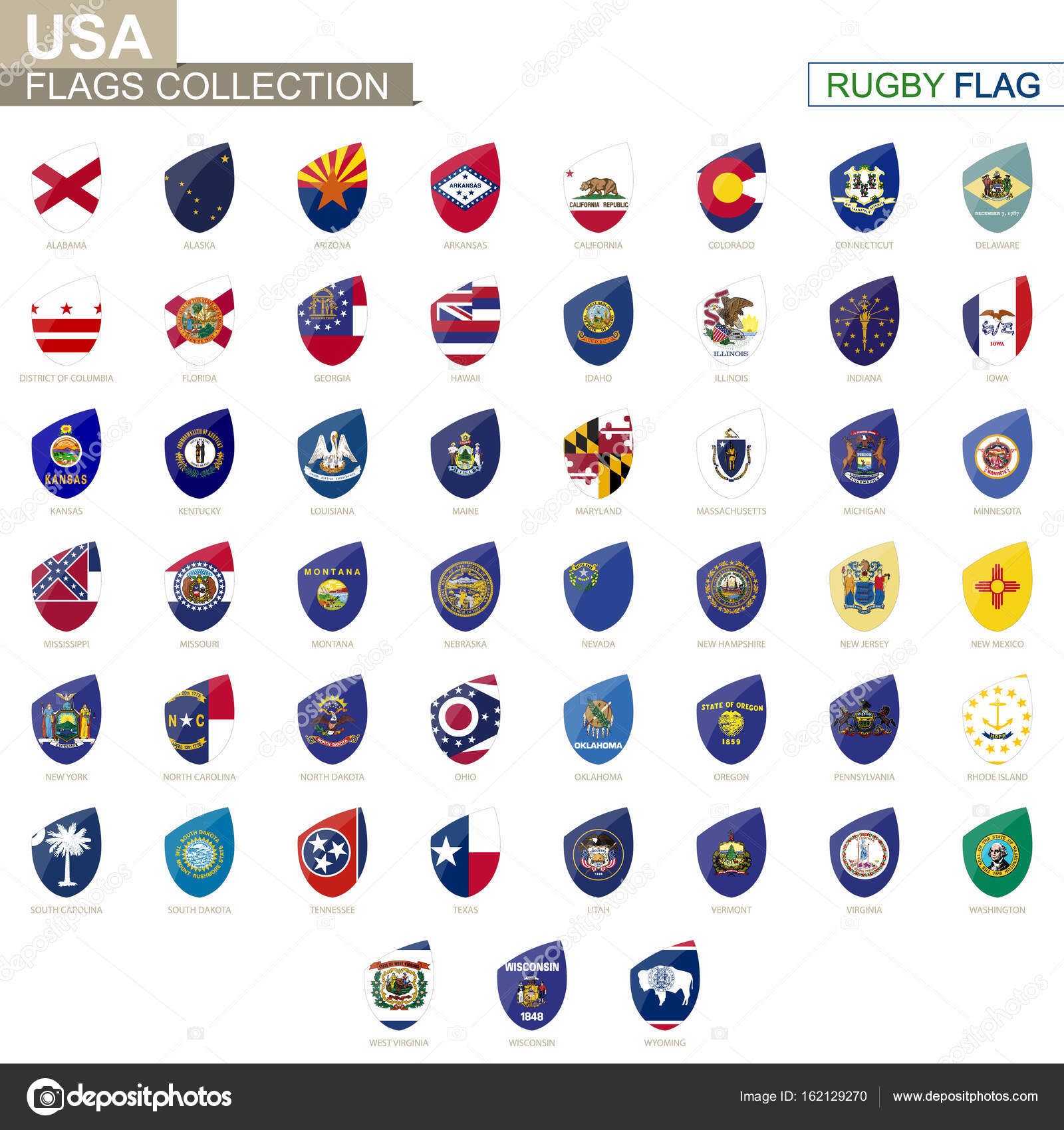 Us States Flags Collection Rugby Flag Set Stock Vector Image By