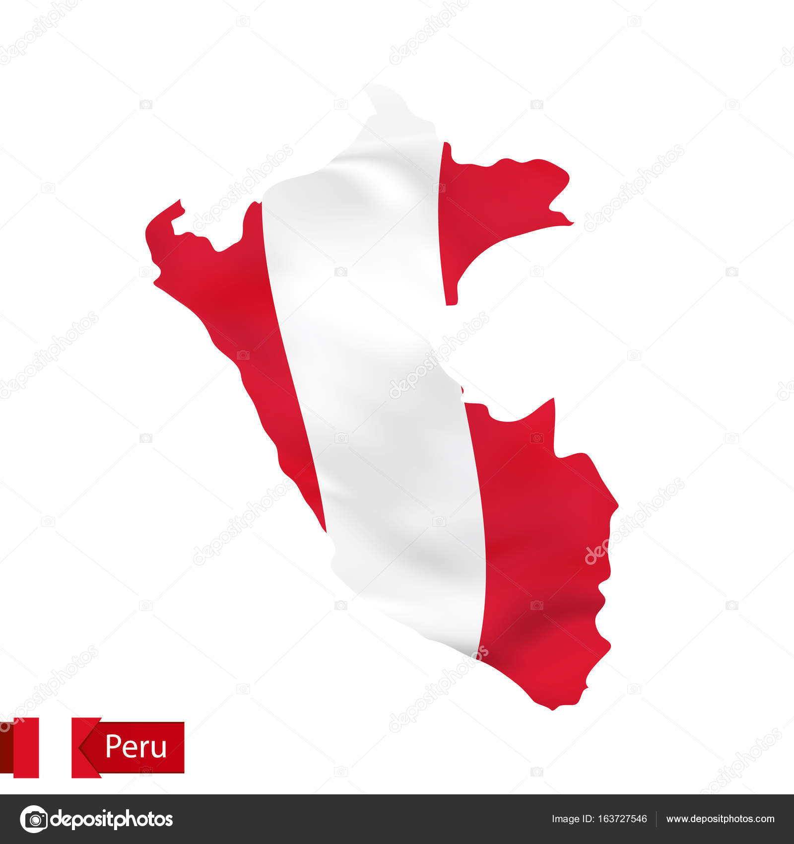 Mapa de Perú con bandera ondeante del país . Vector de stock #163727546 ...