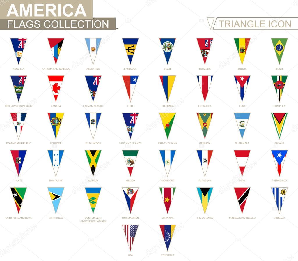 Banderas de América, todas las banderas americanas. Icono del triángulo ...