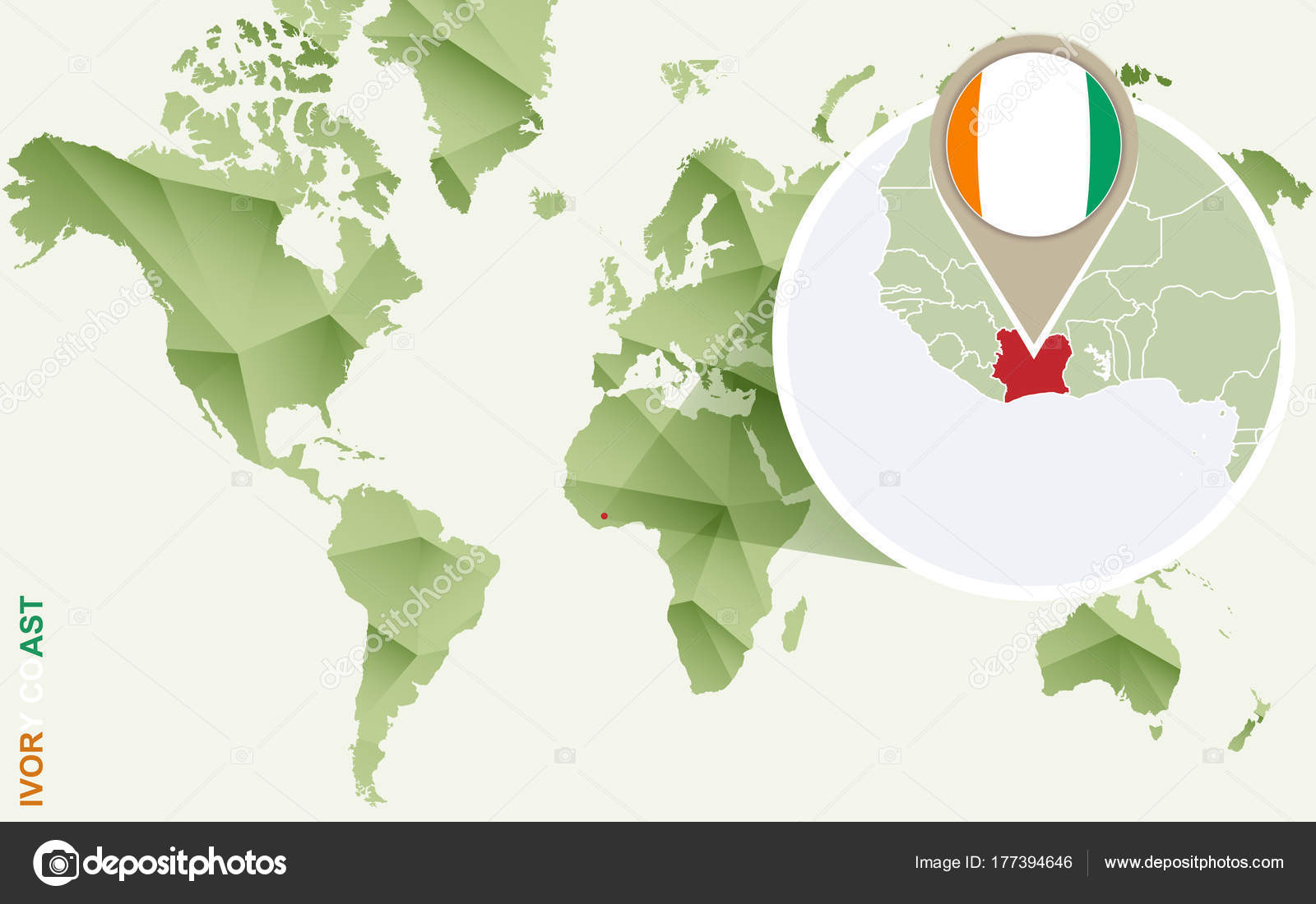 Infographic for Ivory Coast, detailed map of Ivory Coast with fl Stock ...