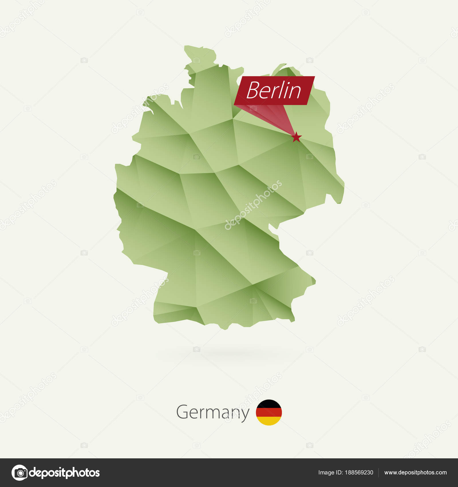 Green gradient low poly map of Germany with capital Berlin Stock Vector ...