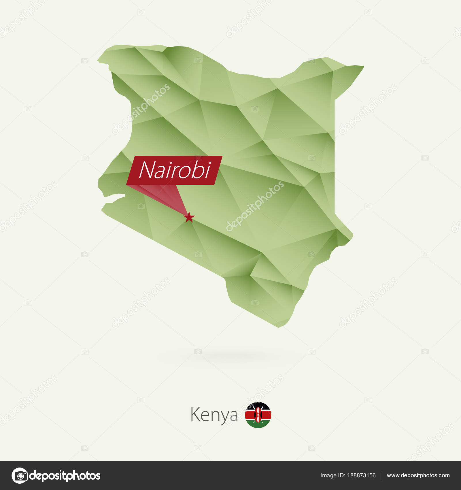 Green gradient low poly map of Kenya with capital Nairobi Stock Vector ...