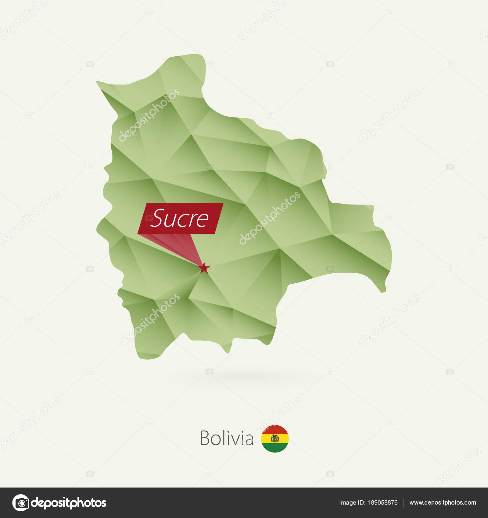 Gradiente verde bajo poli mapa de Bolivia con capital Sucre Vector de ...