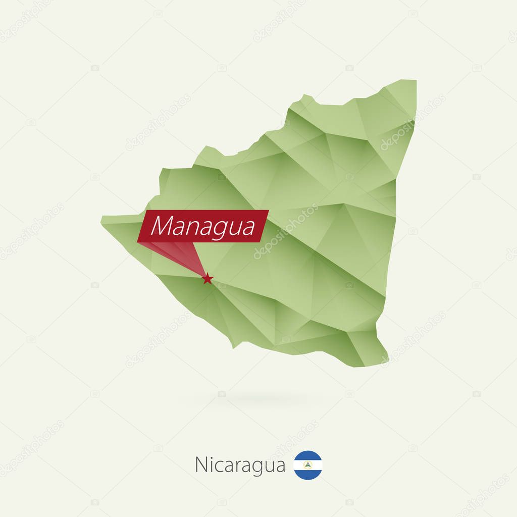 Gradiente verde bajo poli mapa de Nicaragua con capital Managua ...