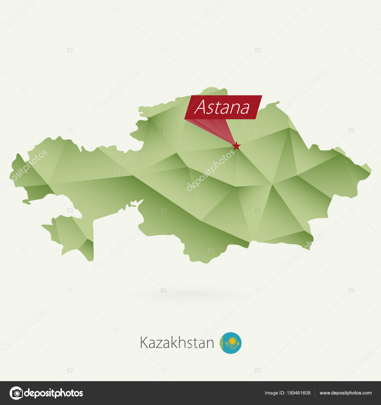 Green gradient low poly map of Kazakhstan with capital Astana Stock ...