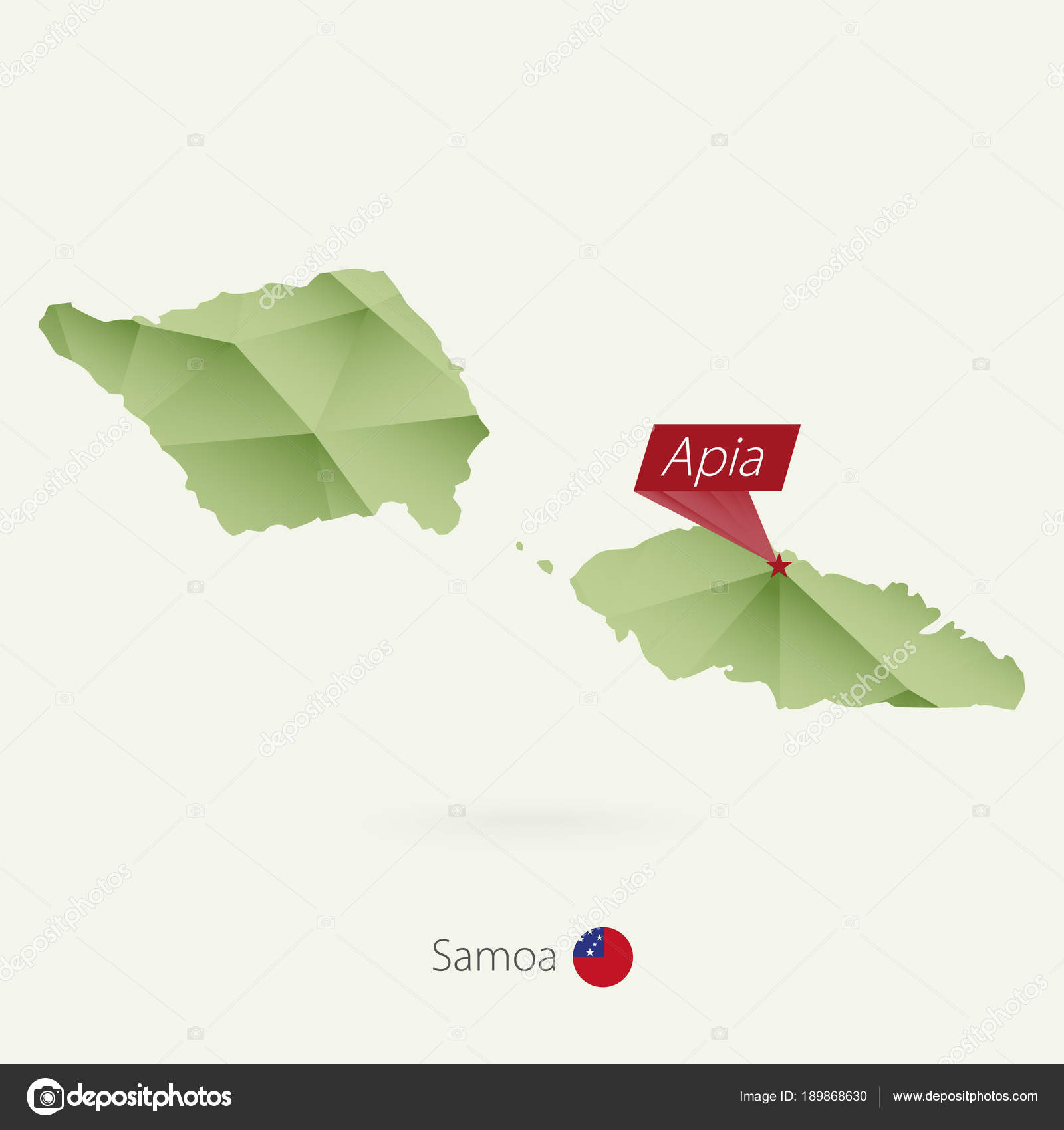 Green gradient low poly map of Samoa with capital Apia Stock Vector by ...