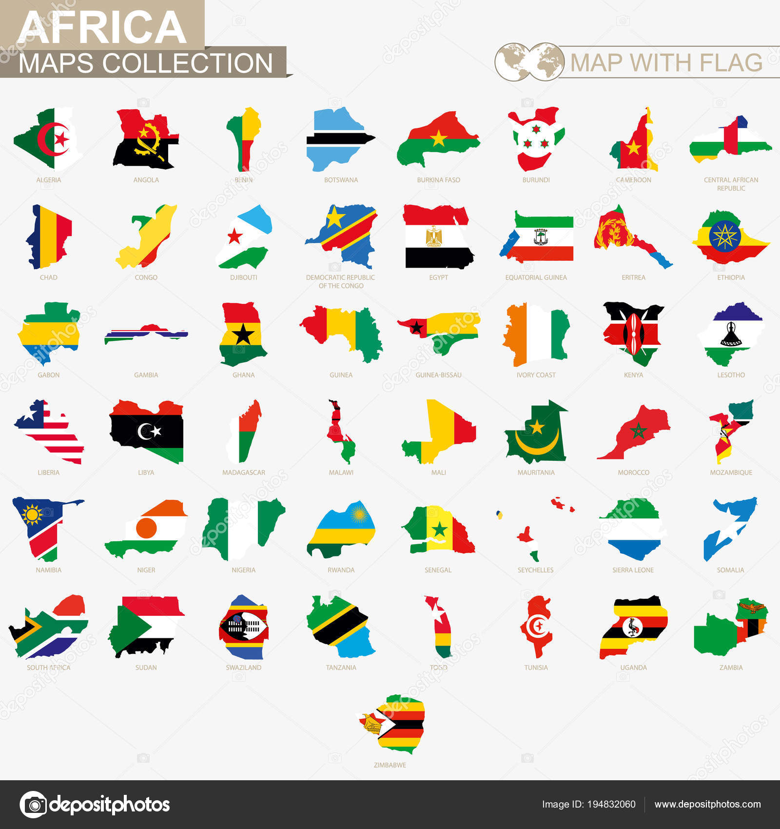 Mapa con bandera Colección países africanos . Vector de stock ...