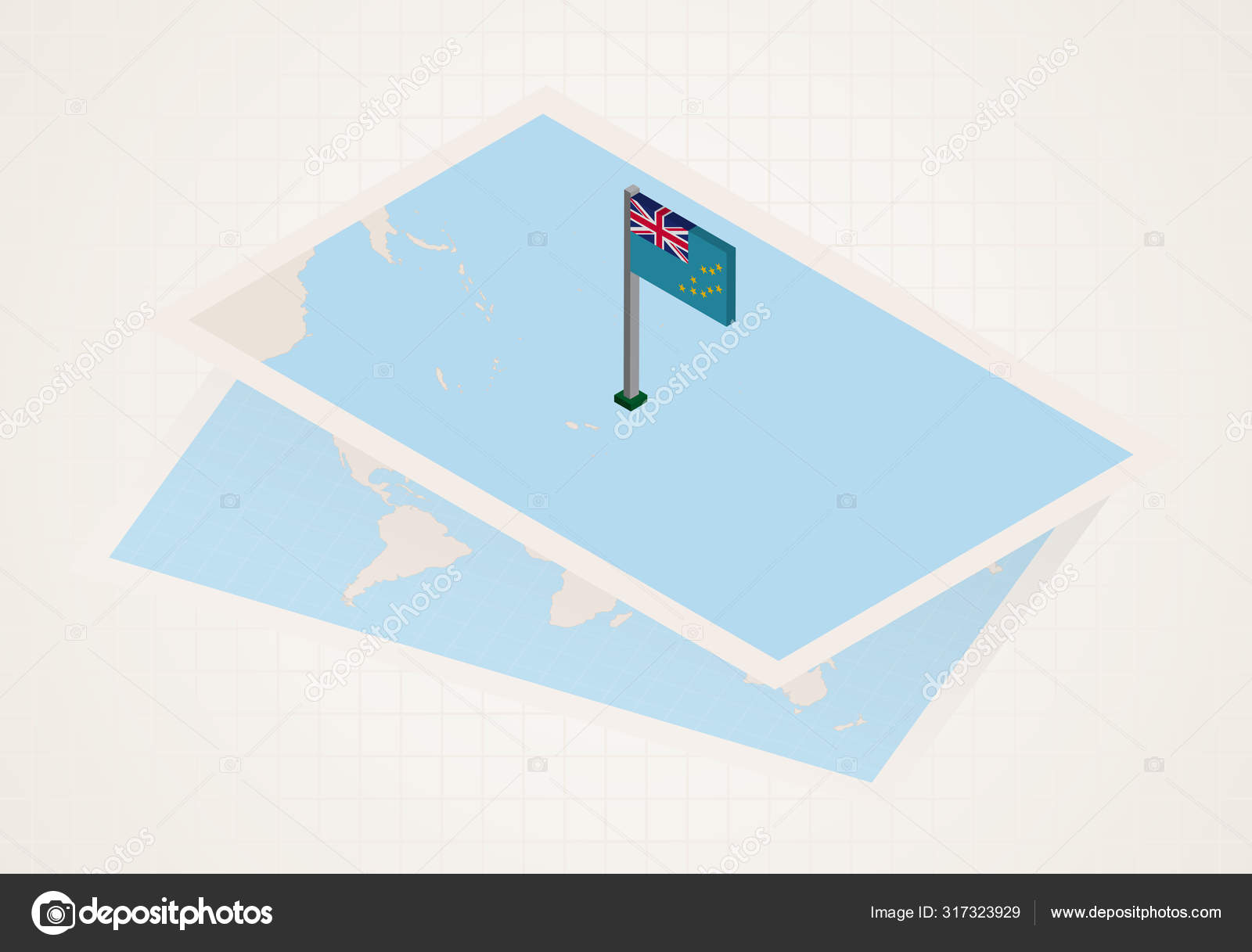 Tuvalu selected on map with isometric flag of Tuvalu. Stock Vector by ©boldg 317323929