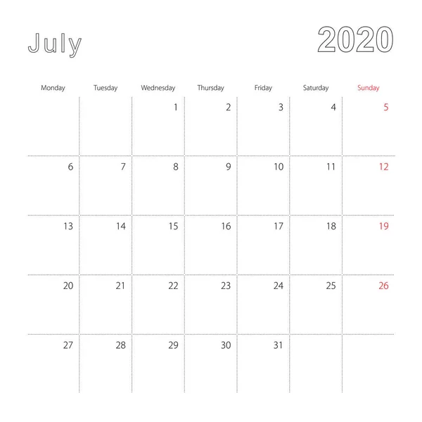 Julio 2020 imágenes de stock de arte vectorial | Depositphotos