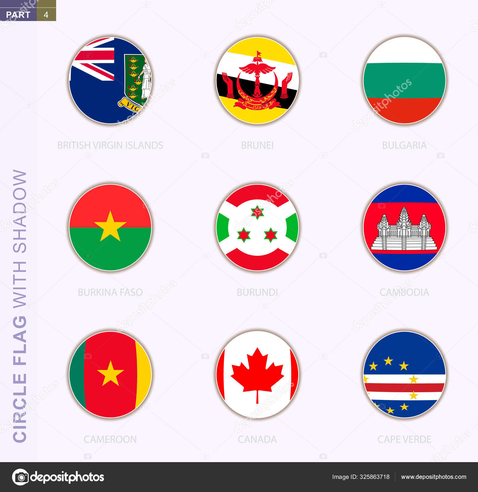 Circle flag with shadow, collection of nine round flag. Vector flags of ...