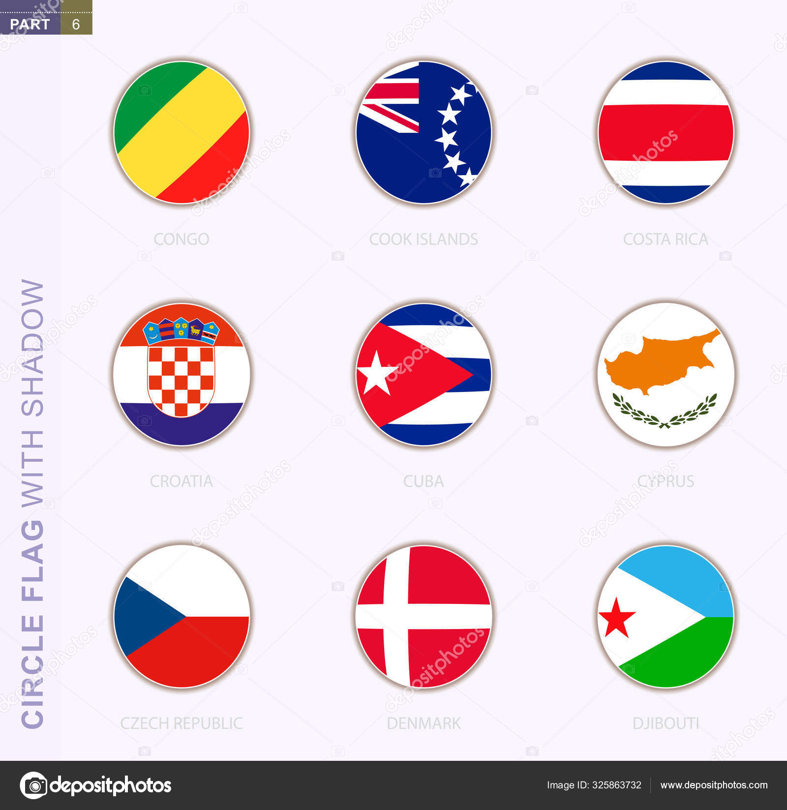 Circle flag with shadow, collection of nine round flag. Vector flags of ...