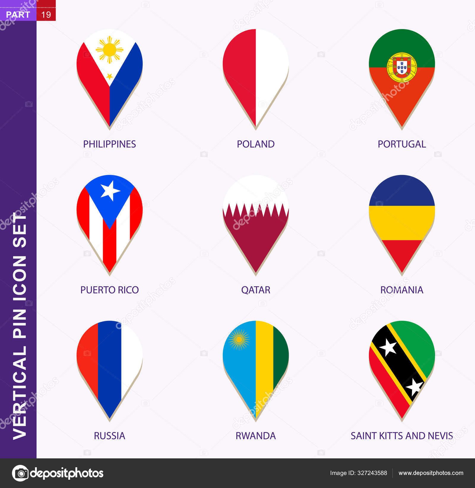 Vertical pin icon set, 9 country flag Stock Vector by ©boldg 327243588